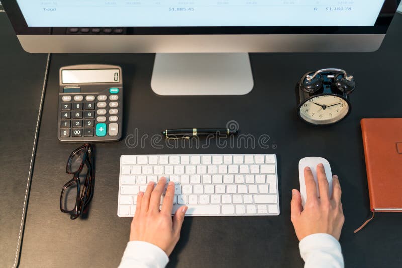 Young Business Women Working on Desktop Computer at Office Top View ...