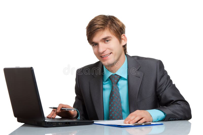 Business man with computer stock photo. Image of confident - 49634678