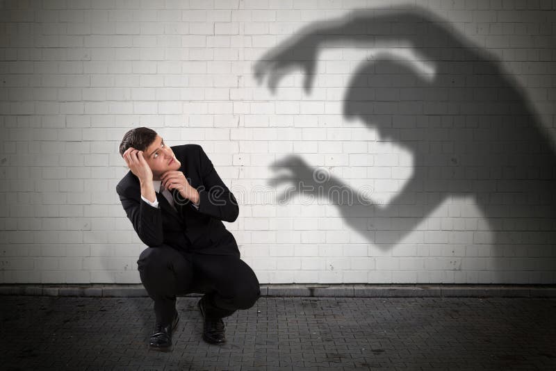 Businessman Afraid of Devil Shadow Stock Image - Image of office ...