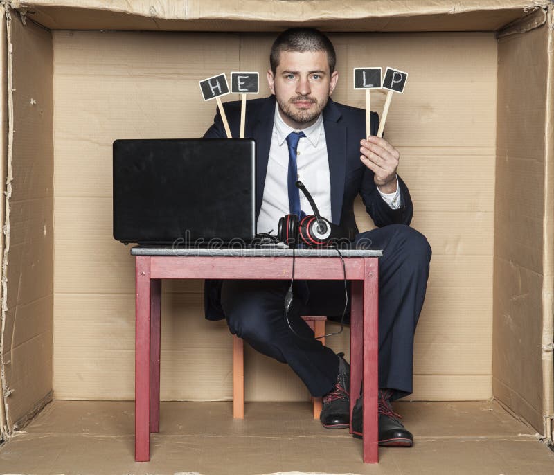 Young Businessman Asks for Help at Work Stock Image - Image of ...