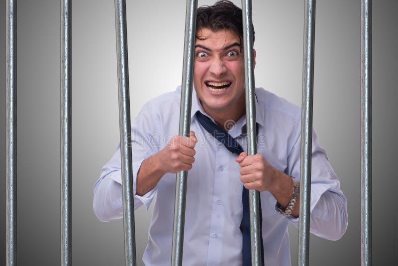 The Young Businessman Behind the Bars in Prison Stock Photo - Image of ...