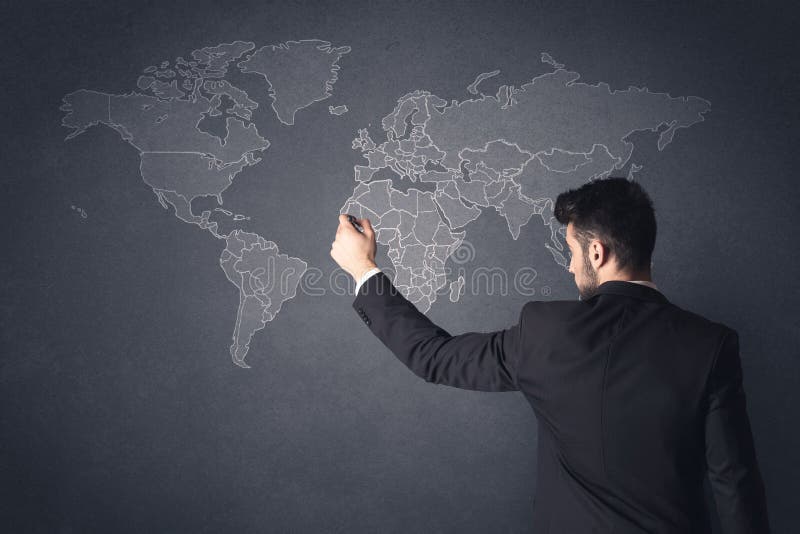 Businessman with world map stock image. Image of business - 122849429