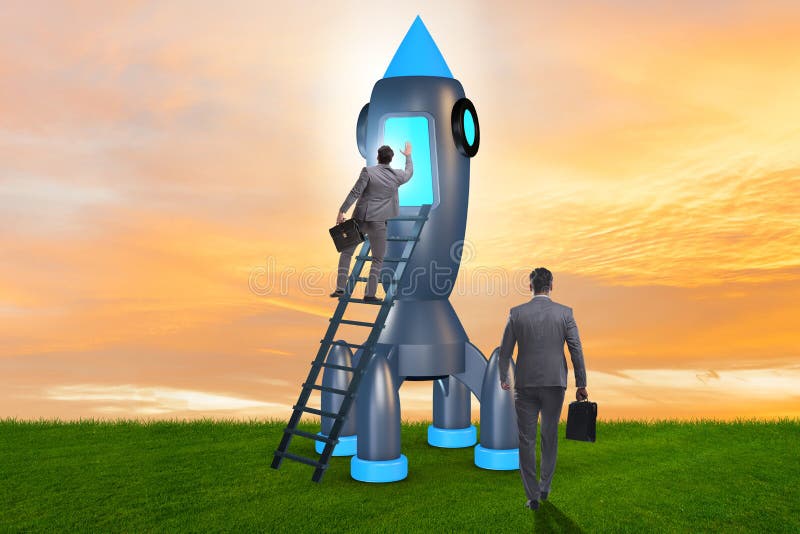 The Young Businessman Boarding Space Rocket in Start-up Concept Stock ...