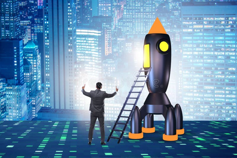 The Young Businessman Boarding Space Rocket in Start-up Concept Stock ...