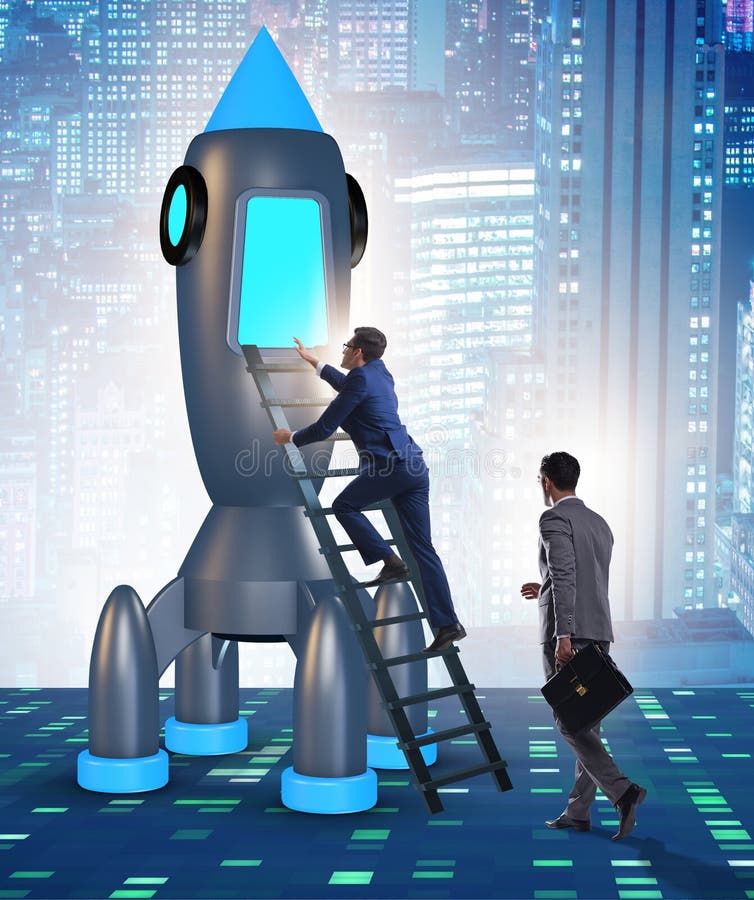 Young Businessman Boarding Space Rocket in Start-up Concept Stock Photo ...