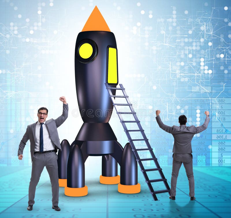 Young Businessman Boarding Space Rocket in Start-up Concept Stock Photo ...