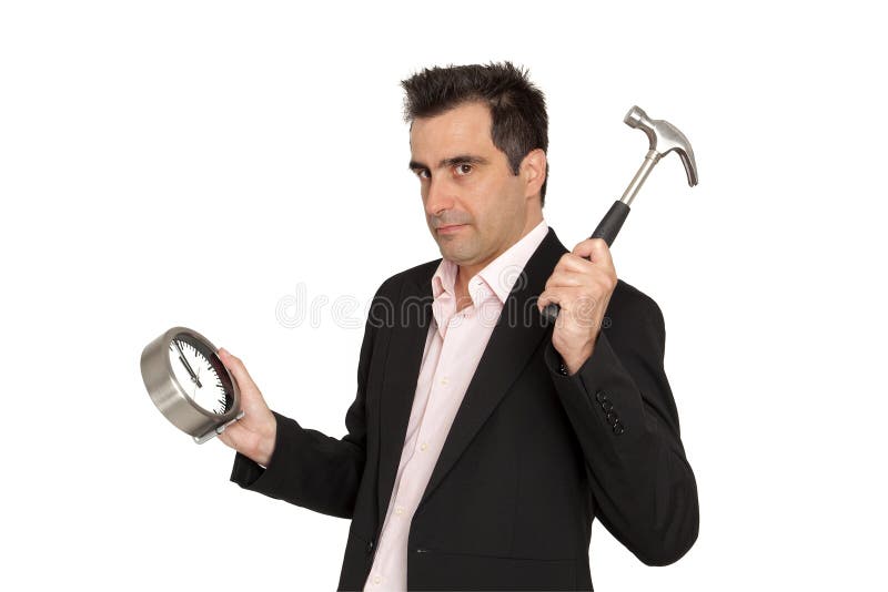 Young Businessman Breaks the Clock of His Work Wit Stock Photo - Image ...