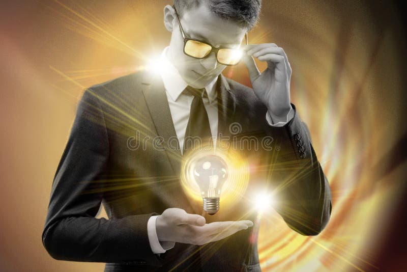 The Young Businessman in Bright Idea Concept Stock Image - Image of ...