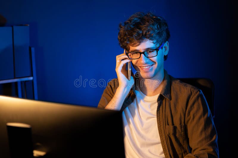 Young Businessman Calling on Phone To Customer or Coworker. Gusher ...