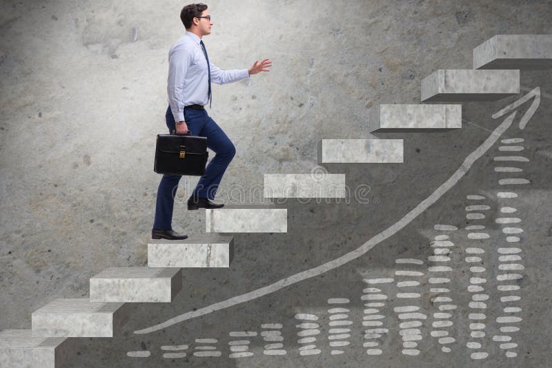 The Young Businessman Climbing Career Ladder Stock Photo - Image of ...