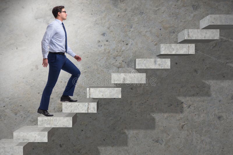 The Young Businessman Climbing Career Ladder Stock Photo - Image of ...