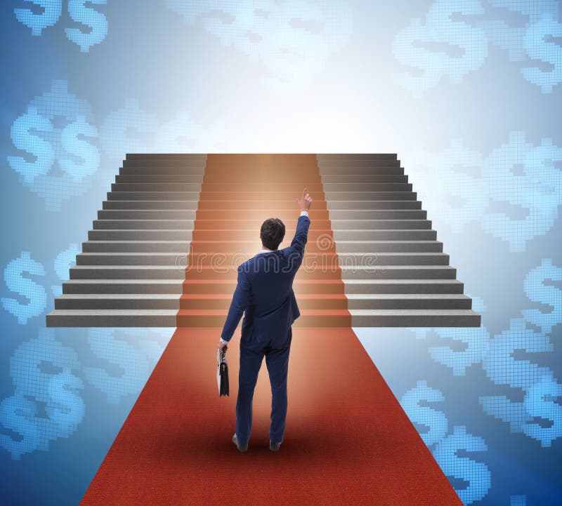 Young Businessman Climbing Stairs and Red Carpet Stock Image - Image of ...