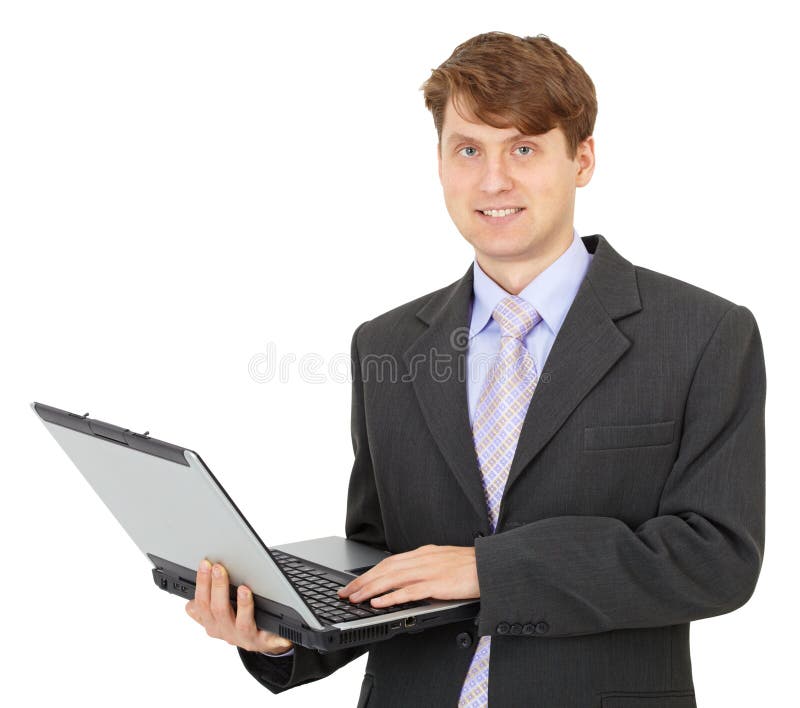 Young Businessman with Computer in Hands Stock Photo - Image of ...