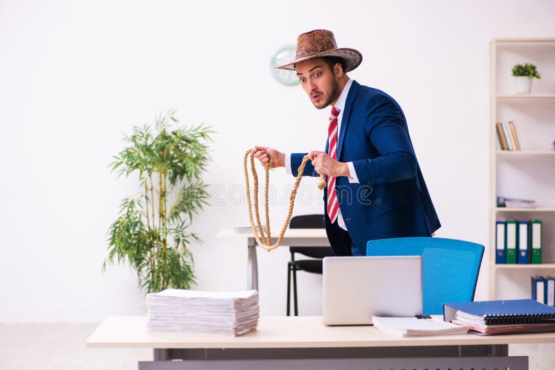 Young Businessman Cowboy Working in the Office Stock Photo - Image of ...