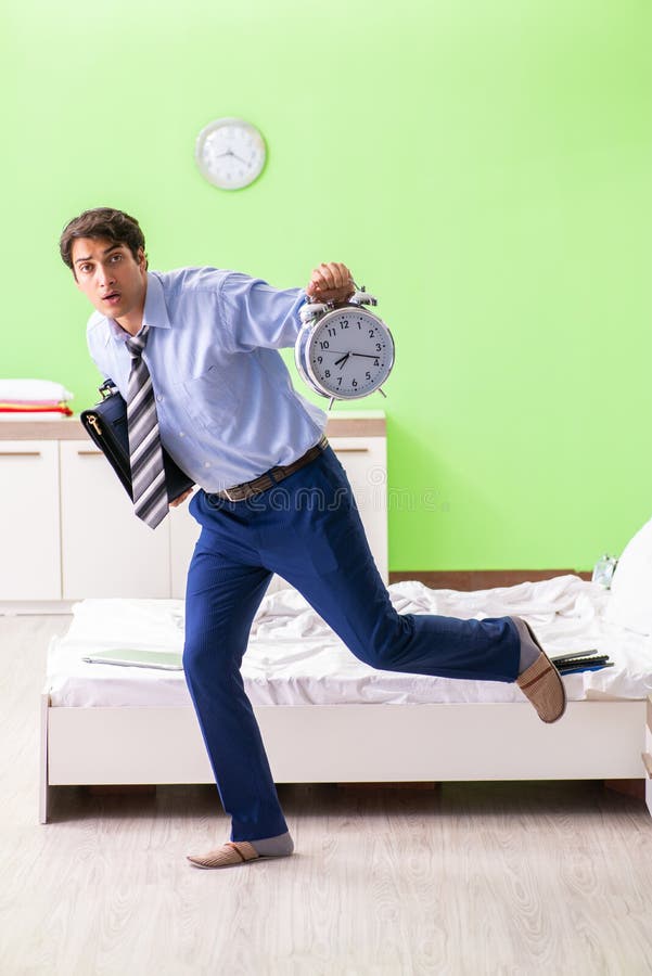 The Young Businessman Employee Late for Office Stock Photo - Image of ...