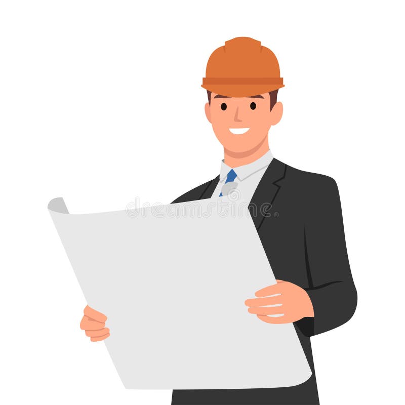 Young Businessman Engineer Developer Holding Blueprint Stock Vector ...