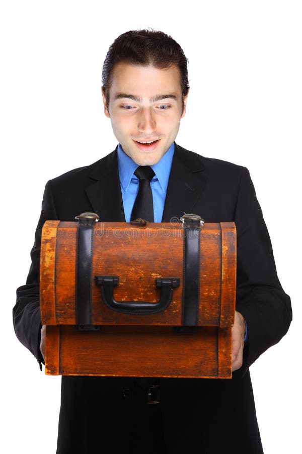 Young Businessman Excited about a Treasure Box Stock Image - Image of ...