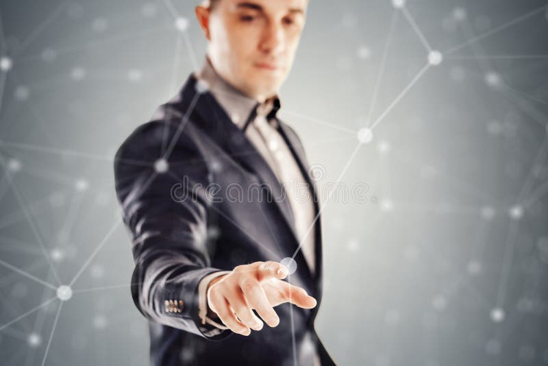 Young Businessman and Futuristic Network Concept Stock Photo - Image of ...