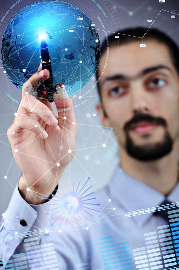 The Young Businessman in Global Business Concept Stock Photo - Image of ...