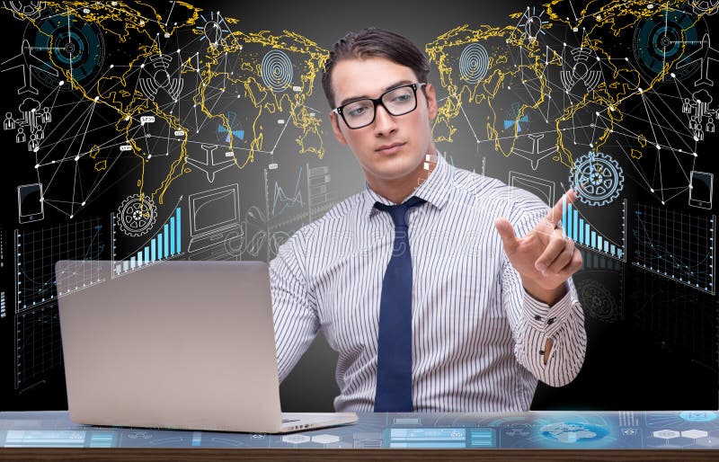 The Young Businessman in Global Business Concept Stock Illustration ...