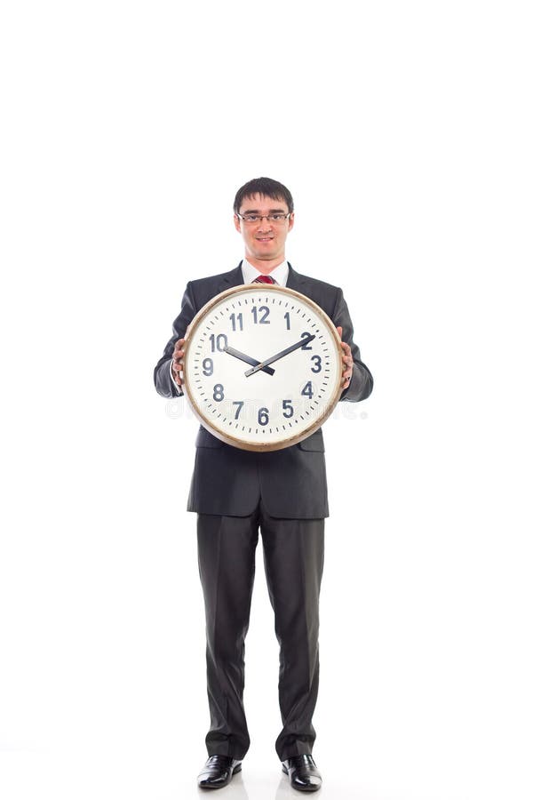 Young Businessman Holding a Clock Stock Image - Image of worker, time ...