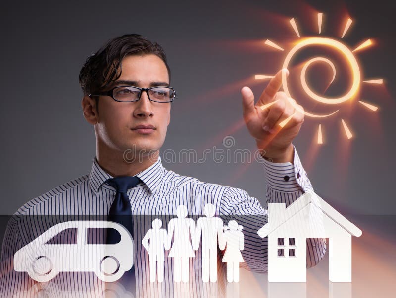 Young Businessman in Insurance Concept Stock Photo - Image of financial ...