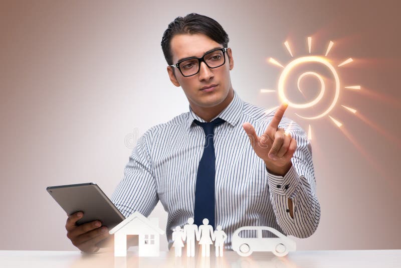 The Young Businessman in Insurance Concept Stock Image - Image of ...