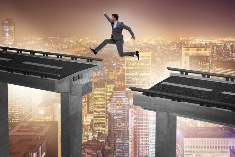 The Young Businessman Jumping Over the Bridge Stock Image - Image of ...