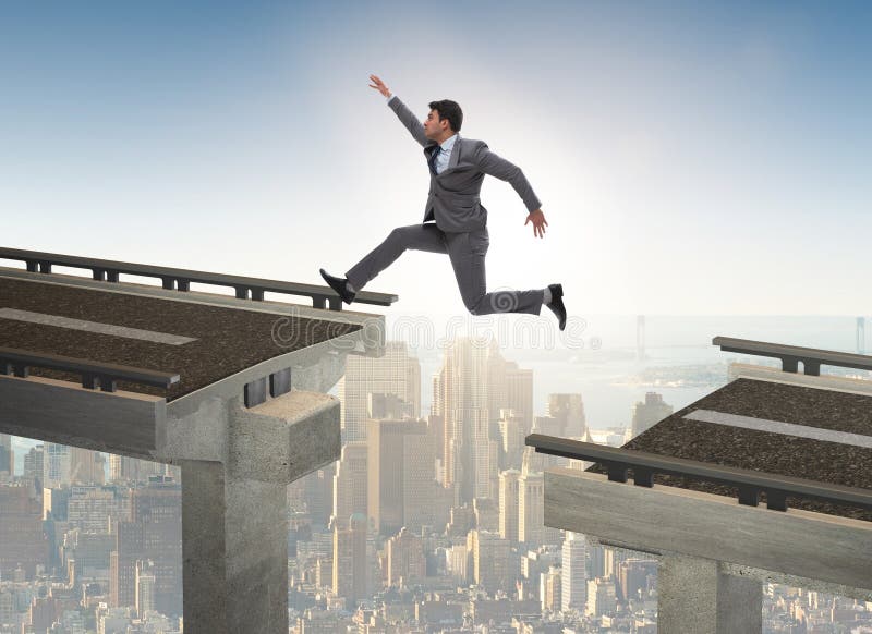Young Businessman Jumping Over the Bridge Stock Photo - Image of ...
