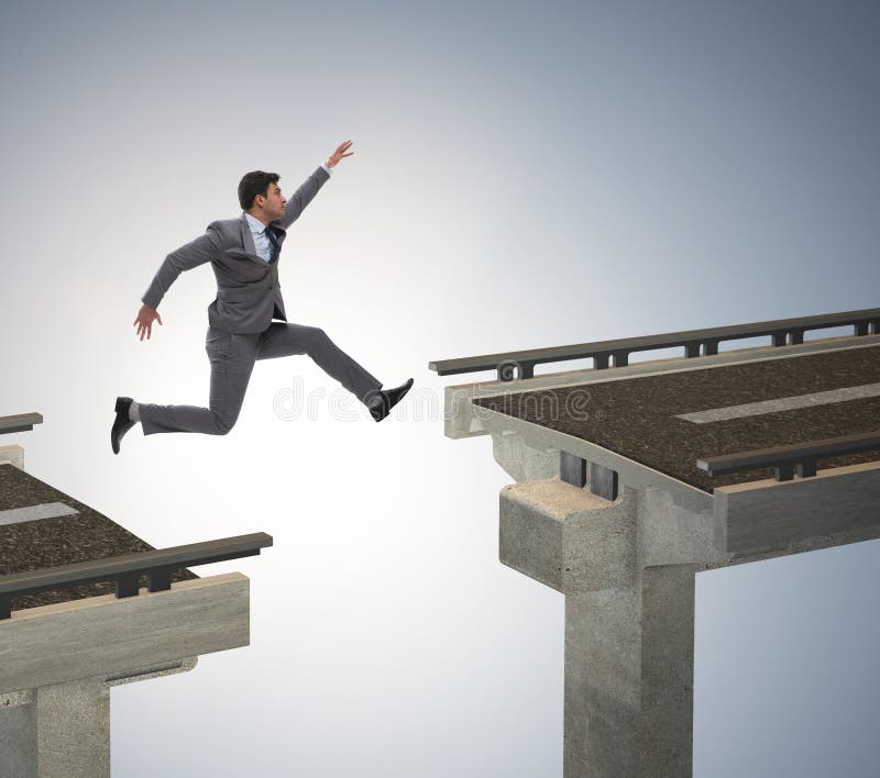Young Businessman Jumping Over the Bridge Stock Image - Image of ...
