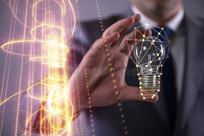 The Young Businessman with Light Bulb in Idea Concept Stock Image ...