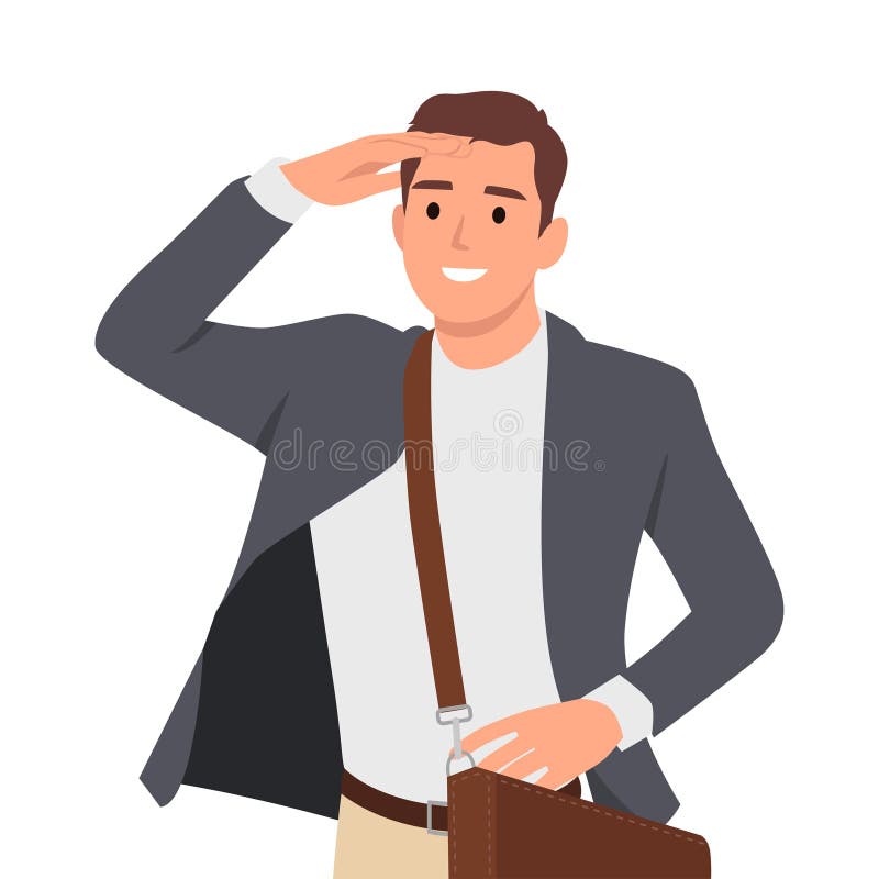 Young Businessman Looking Far Off into the Distance, Searching for a ...