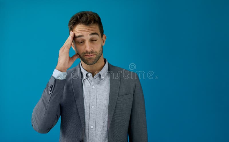 Young Businessman Looking Stressed Front Blue Background Stock Photos ...