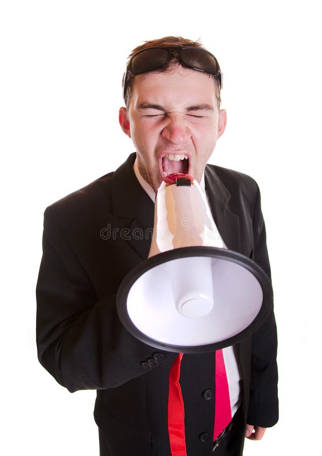 Young Businessman with Loudspeaker Stock Photo - Image of isolated ...
