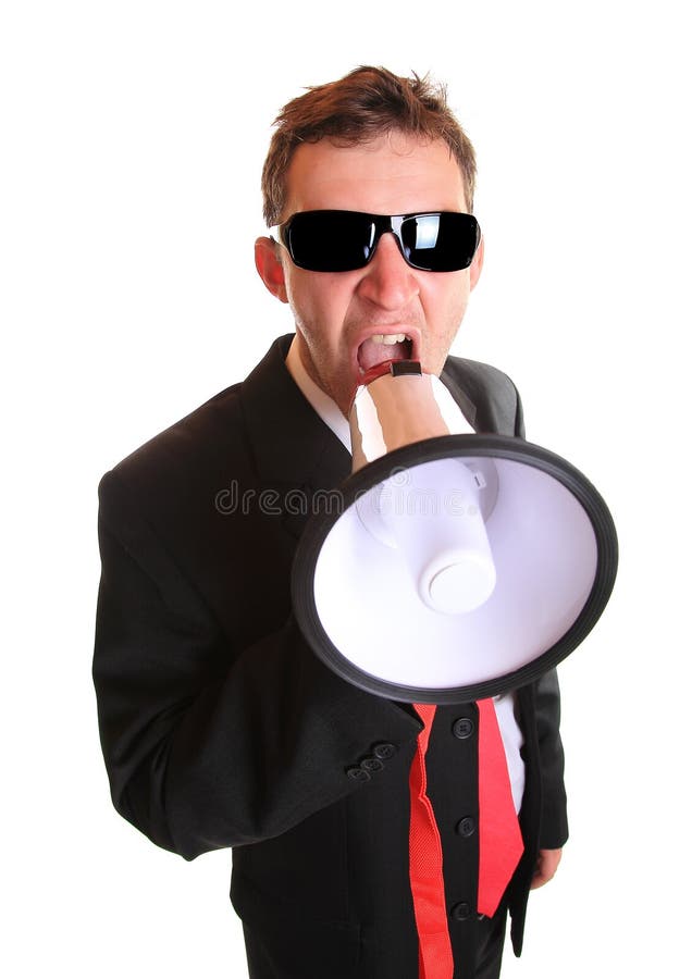 Young Businessman with Loudspeaker Stock Photo - Image of face ...