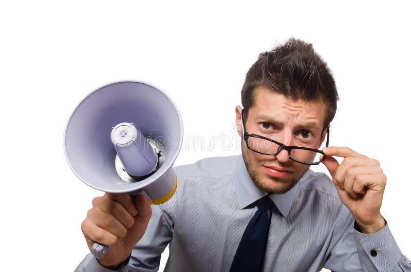 Young Businessman with Loudspeaker Stock Photo - Image of humor ...