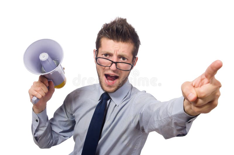 Young Businessman with Loudspeaker Stock Photo - Image of concept ...