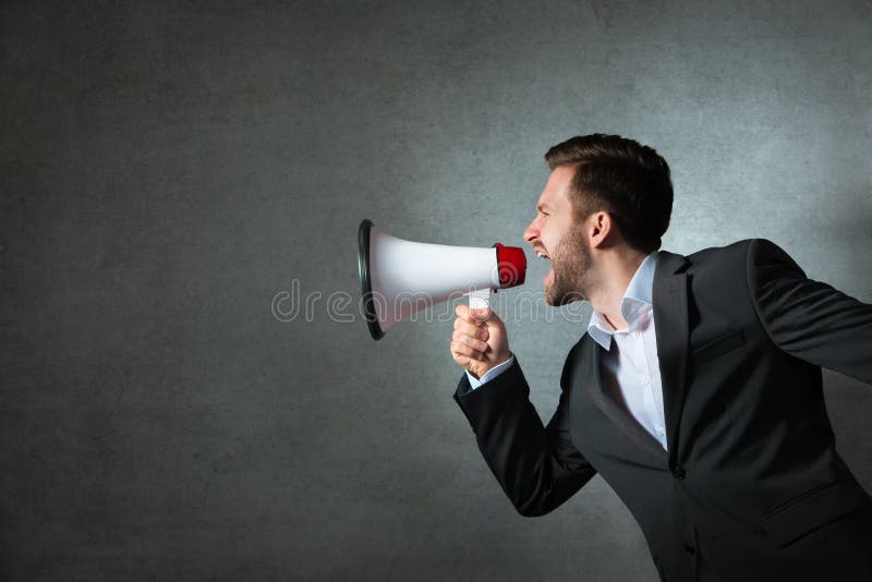 Young Businessman with a Megaphone Stock Image - Image of loud ...