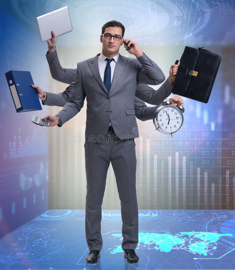 Young Businessman in Multitasking Concept Stock Photo - Image of ...