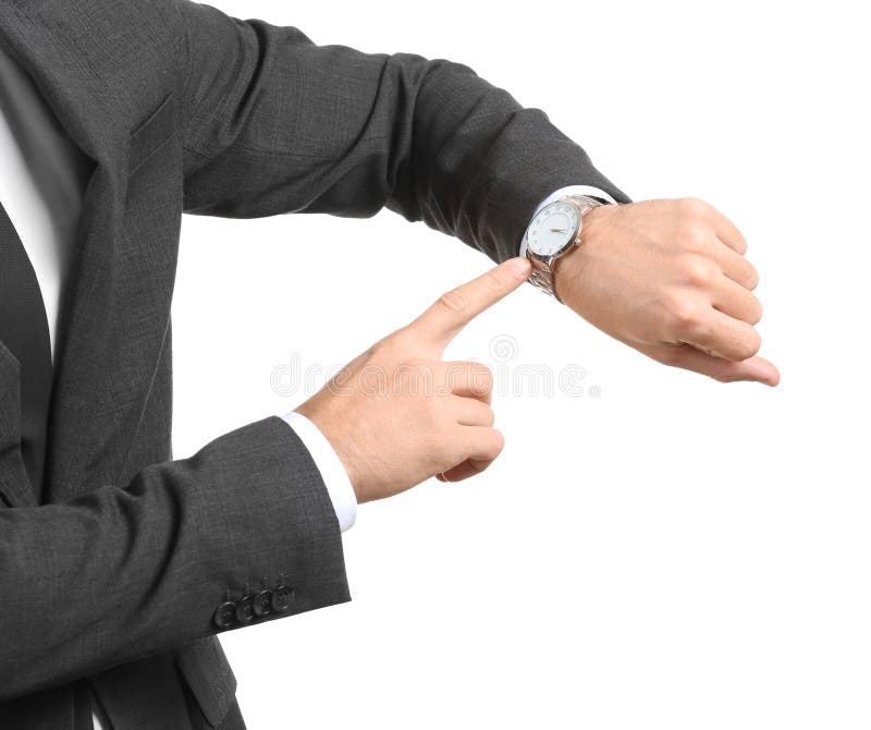 Businessman Is Pointing At His Watch Stock Photo - Image of background ...