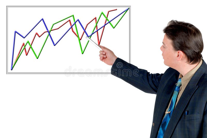 Young Businessman Pointing To Chart, Bad Sales Stock Photo - Image of ...