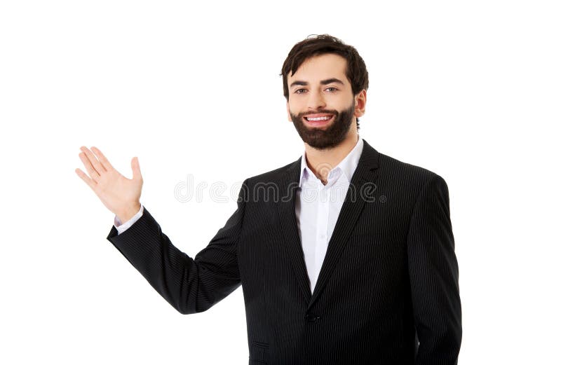Young Businessman Presenting Something. Stock Image - Image of copy ...