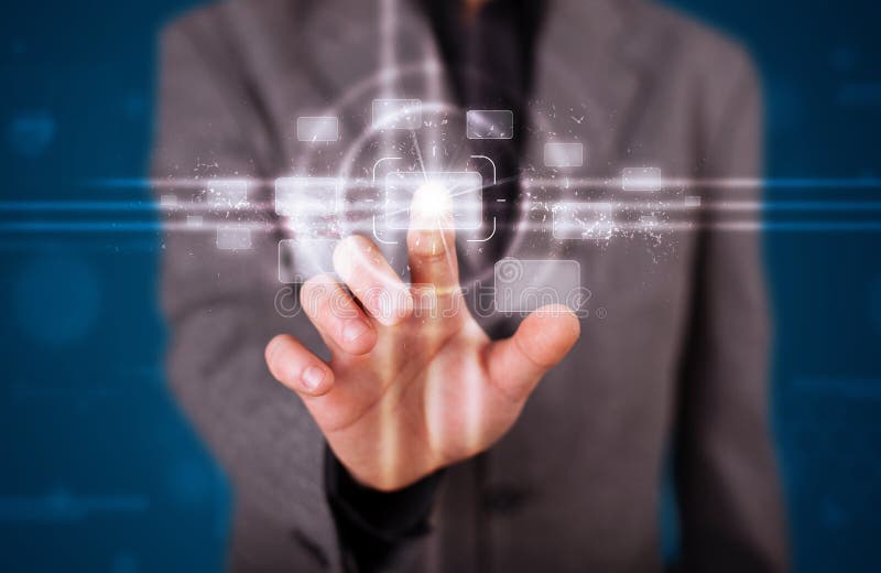 Businessman Pressing High Tech Type of Modern Buttons Stock Photo ...