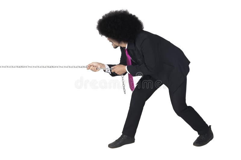 Young Businessman Pulling a Chain Stock Photo - Image of metaphor ...