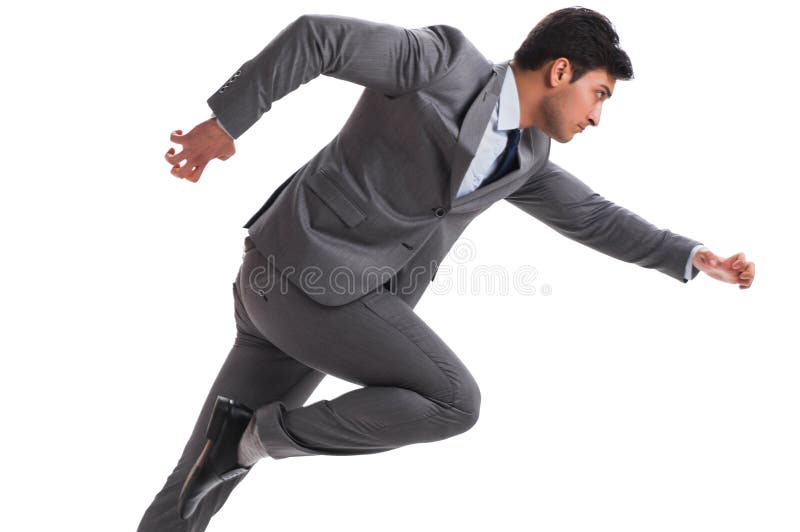 Young Businessman Running Forward Isolated on White Stock Photo - Image ...