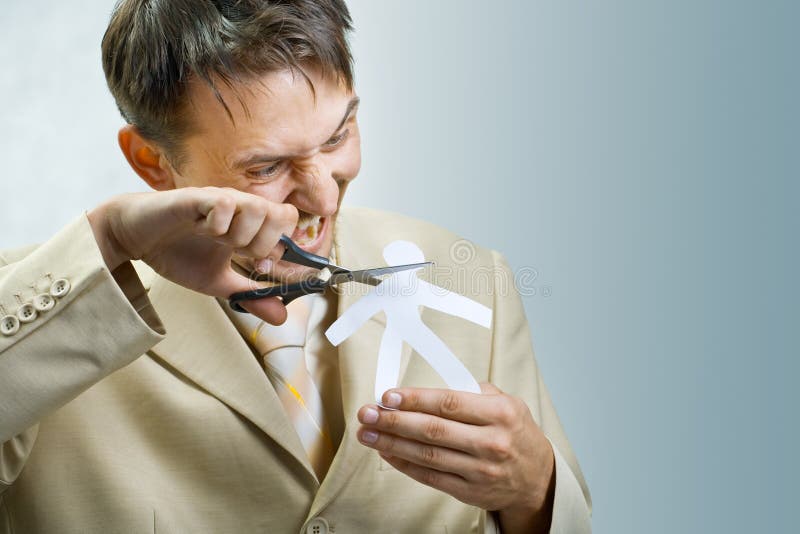 Young Businessman Scissor Paper Man Stock Image - Image of rejection ...