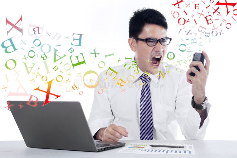 Young Businessman Shouting at Mobilephone Stock Image - Image of ...