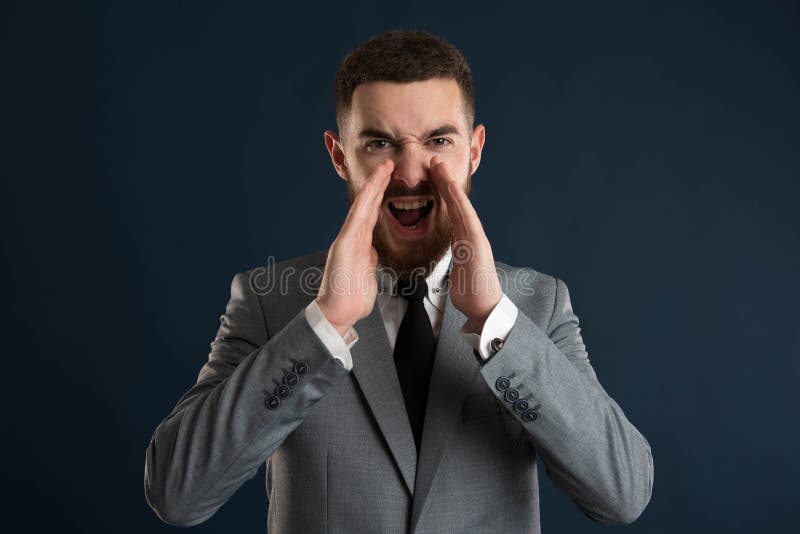 Young Businessman Shouting at You Stock Image - Image of leader ...