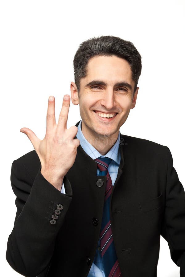 Young Businessman is Showing Hand Signs. Stock Image - Image of palm ...