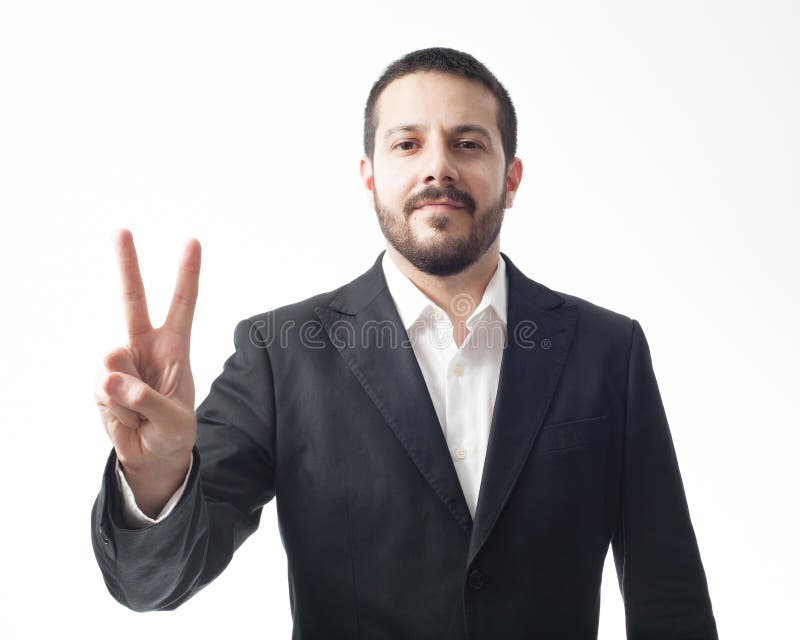 Young Businessman Showing Peace Sign. Stock Image - Image of confident ...